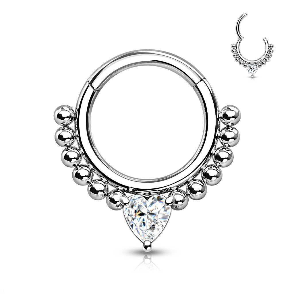 Stainless Steel Hinged Segment Ring With Front Facing Heart Prong Set ...